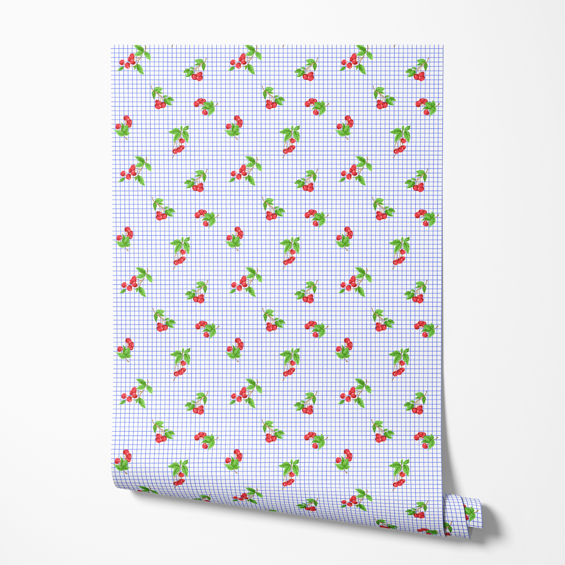 Cherry Grid Pattern on White | Peel & Stick Wallpaper
