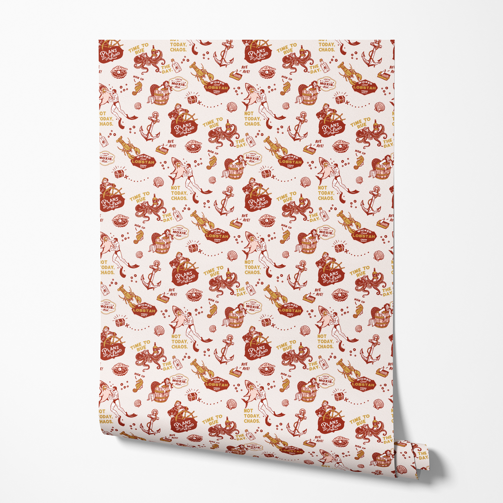 Whiskey Ginger Vintage Nautical Red | Peel & Stick Wallpaper