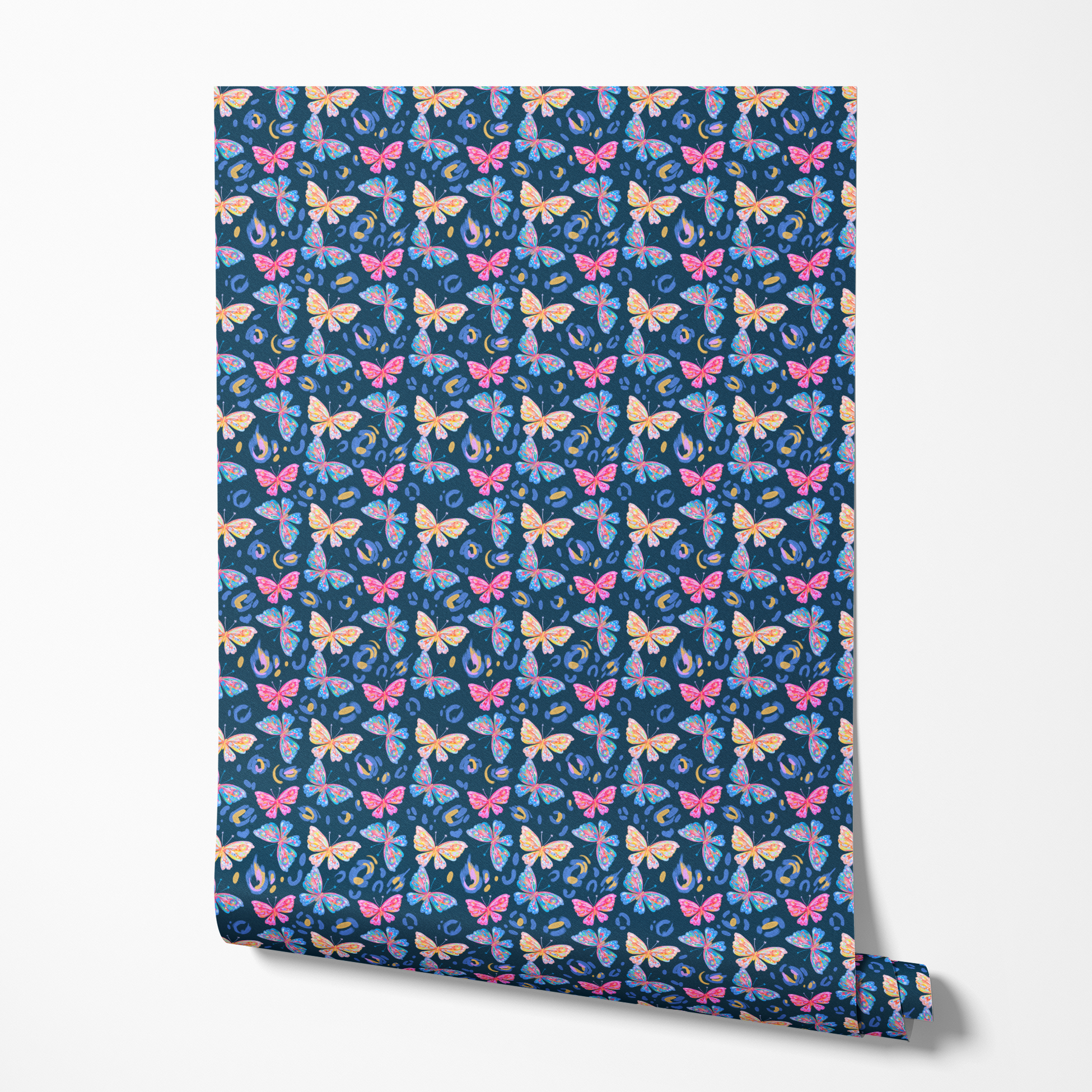 EttaVee Fashion Flies on Navy | Peel & Stick Wallpaper