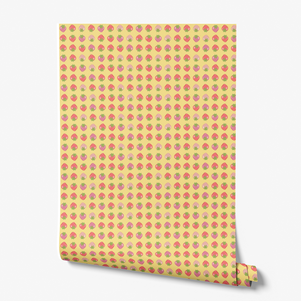 Strawberry Shortcake Berries on Yellow | Peel & Stick Wallpaper
