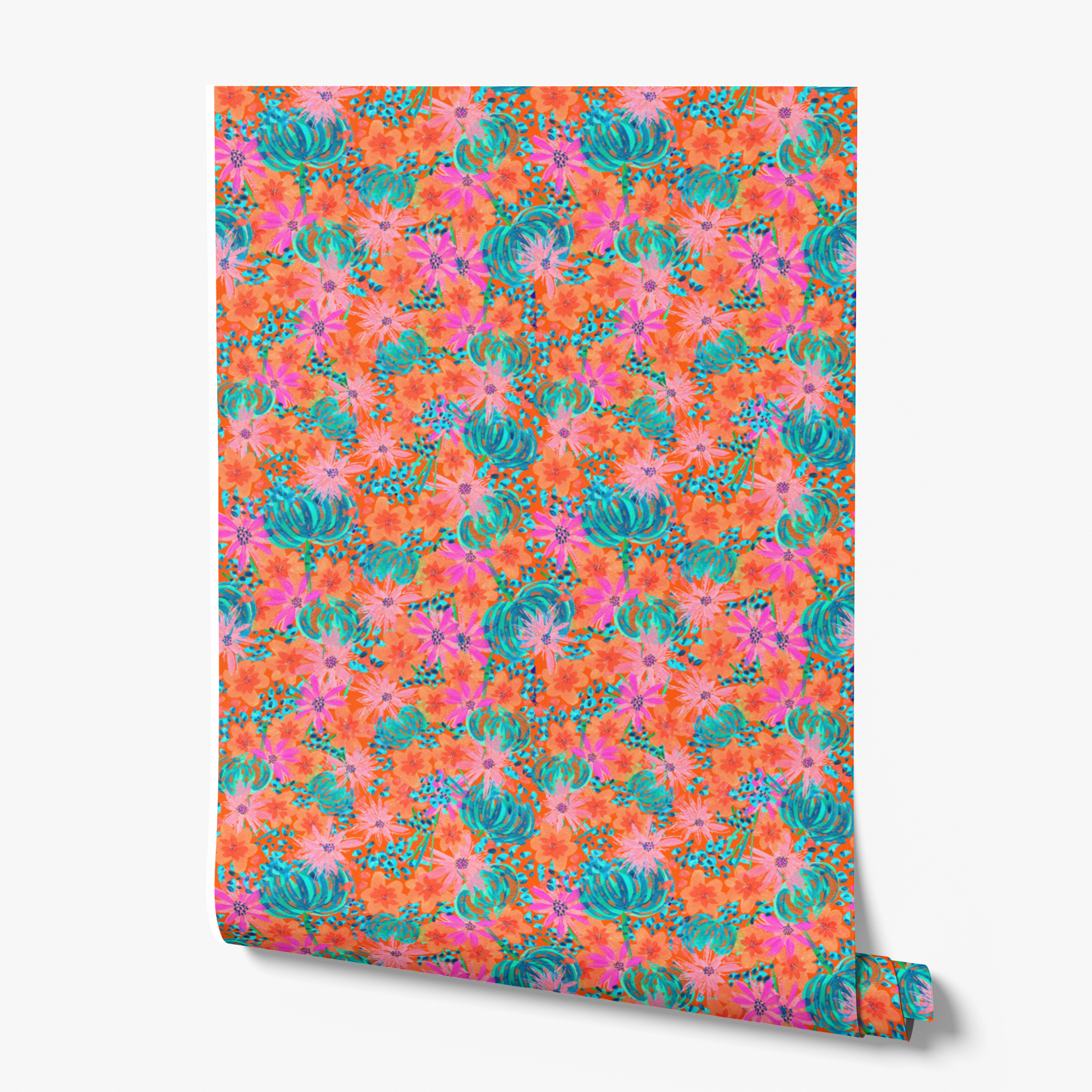 EttaVee Flower Field Orange Hues | Peel & Stick Wallpaper