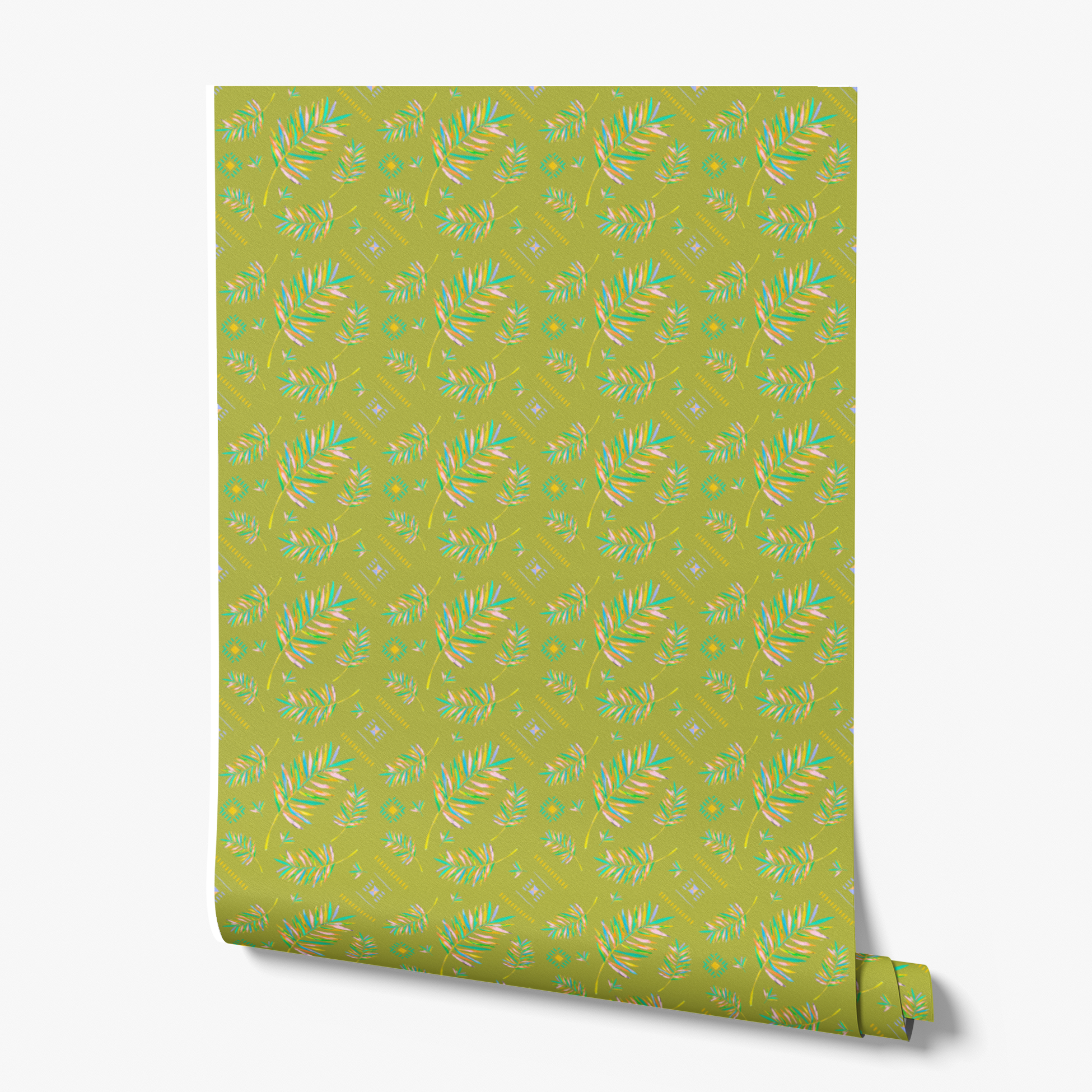 EttaVee Palm Leaves on Olive Green | Peel & Stick Wallpaper
