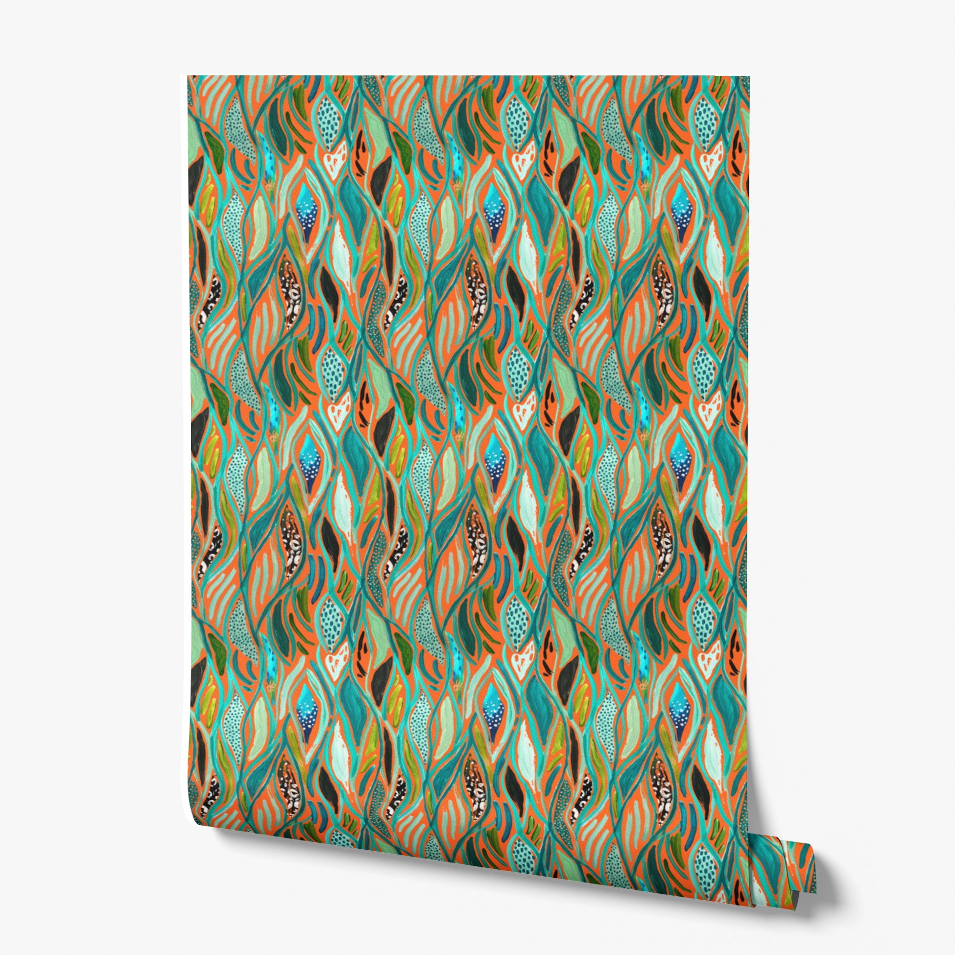 EttaVee Abstract Orange and Green | Peel & Stick Wallpaper