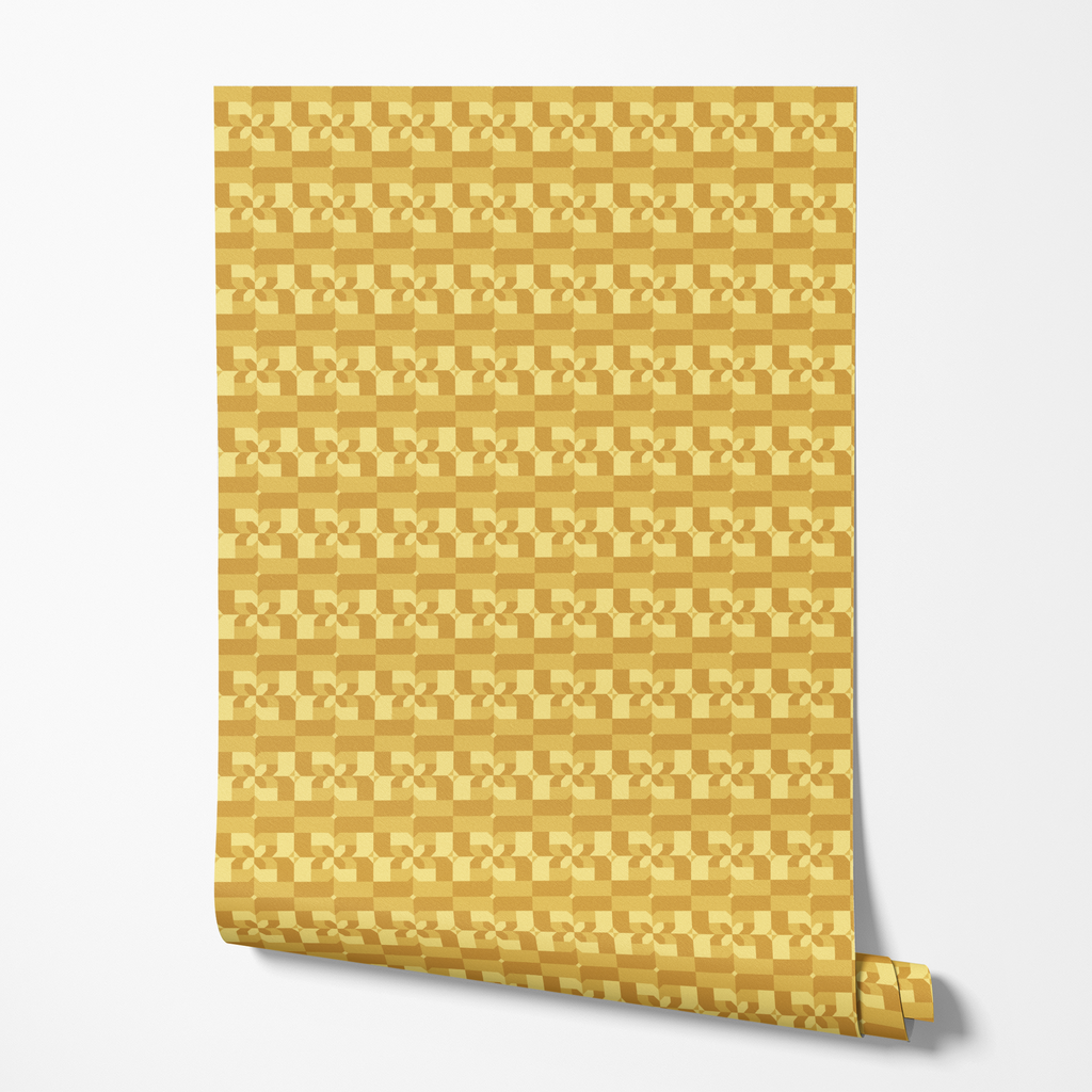 Tile Bloom on Gold | Peel & Stick Wallpaper