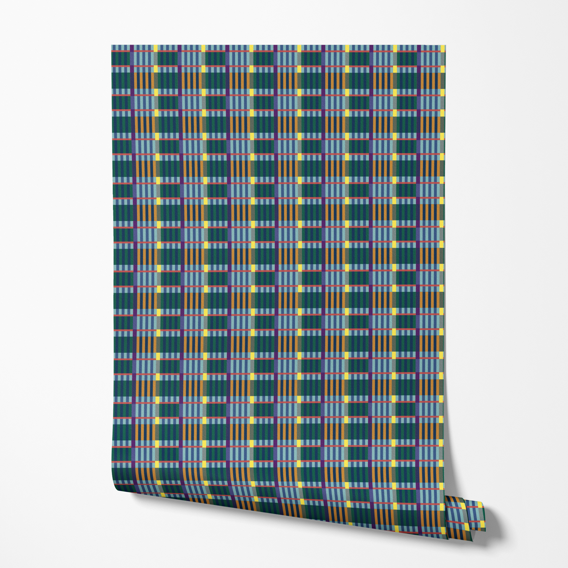 Spectrum Stripes - Blue & Turquoise Plaid | Peel & Stick Wallpaper