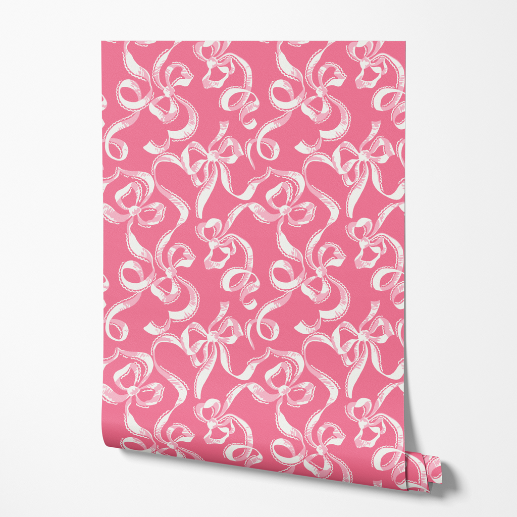 Bella Bow in Peony | Peel & Stick Wallpaper